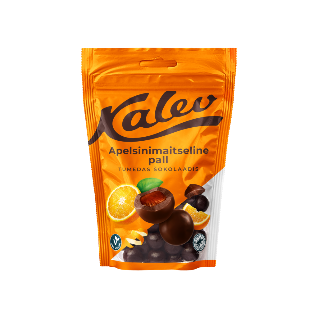Kalev apelsinimaitseline pall tumedas šokolaadis 140g - Orkla pood