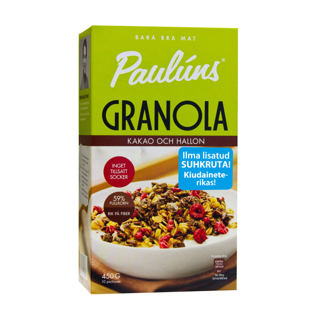 Paulúns Krõbe Granola kakao ja vaarikatega 450g - Orkla pood